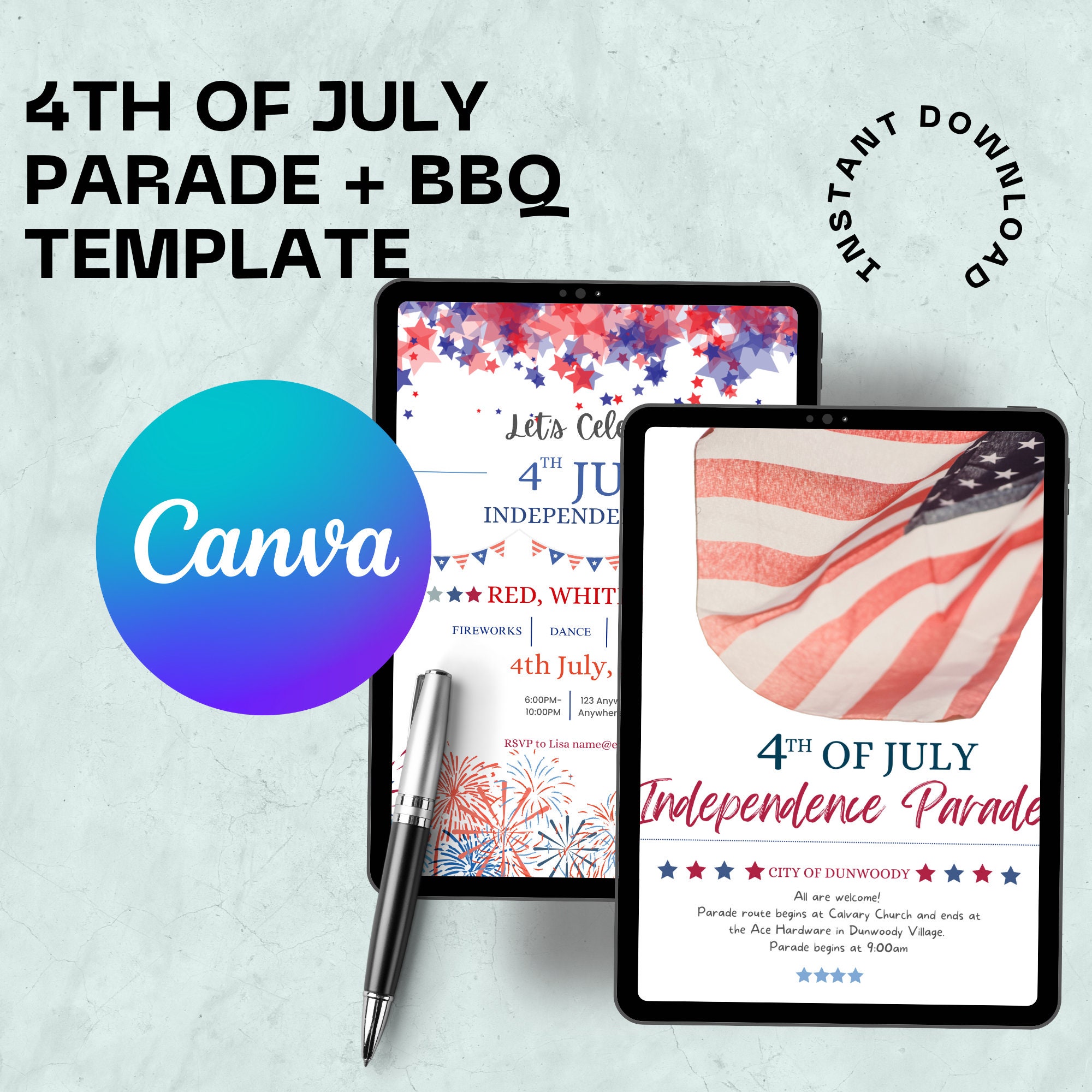 Editable 4th of July Parade + Independence Day BBQ Template Bundle ...