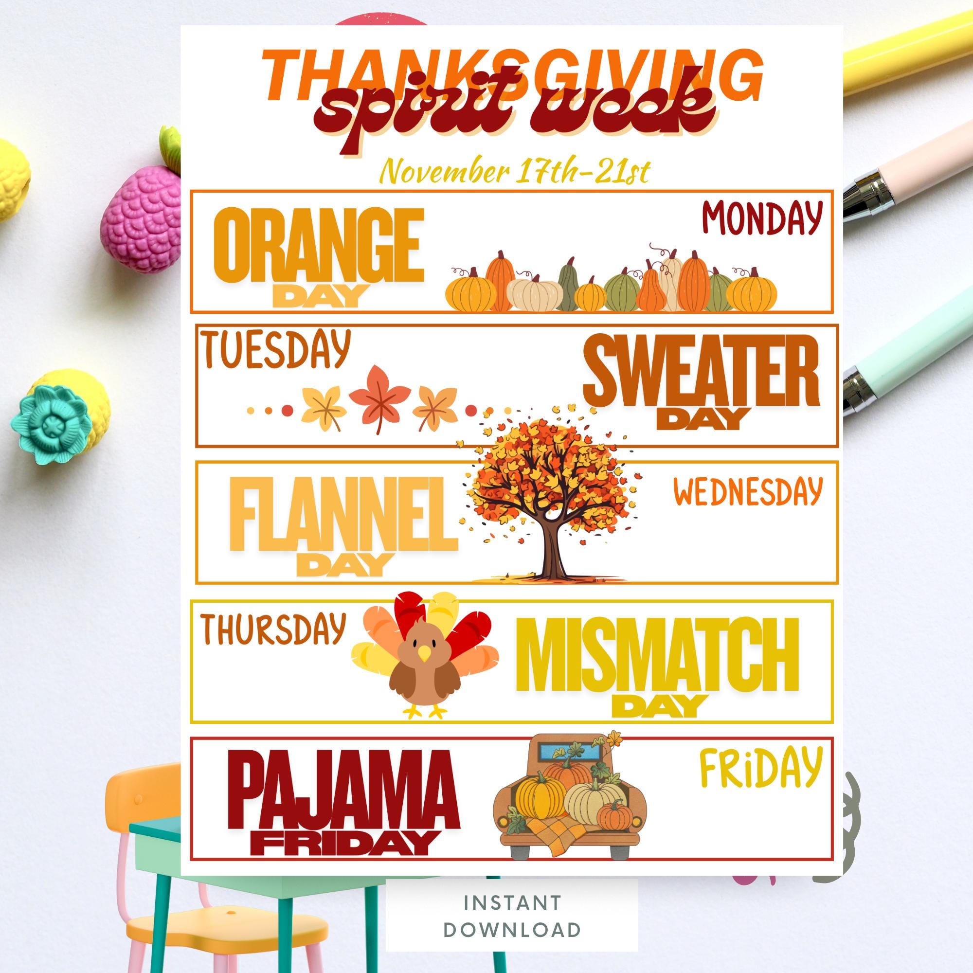 Thanksgiving Spirit Week Template | Editable Canva Fall Theme Week ...