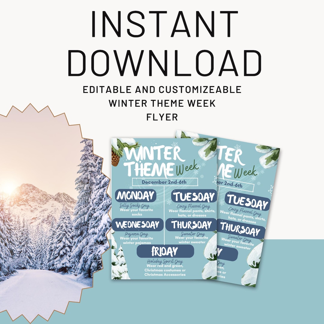 Holiday Spirit Week Template, Christmas Theme Spirit Week, Winter ...