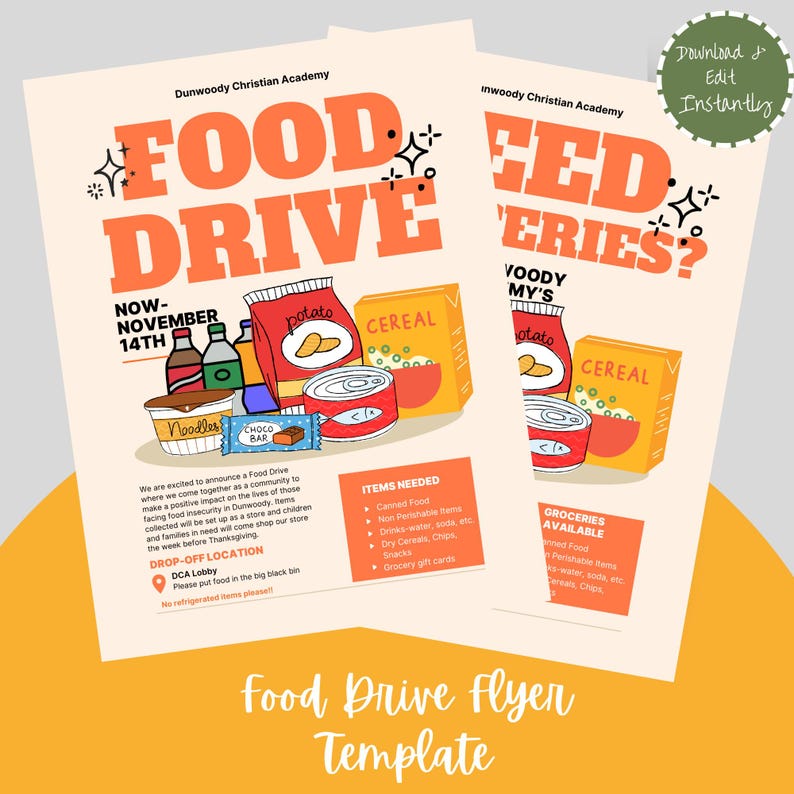 Food Drive Flyer Templates | Editable Canva Food Pantry Drive ...