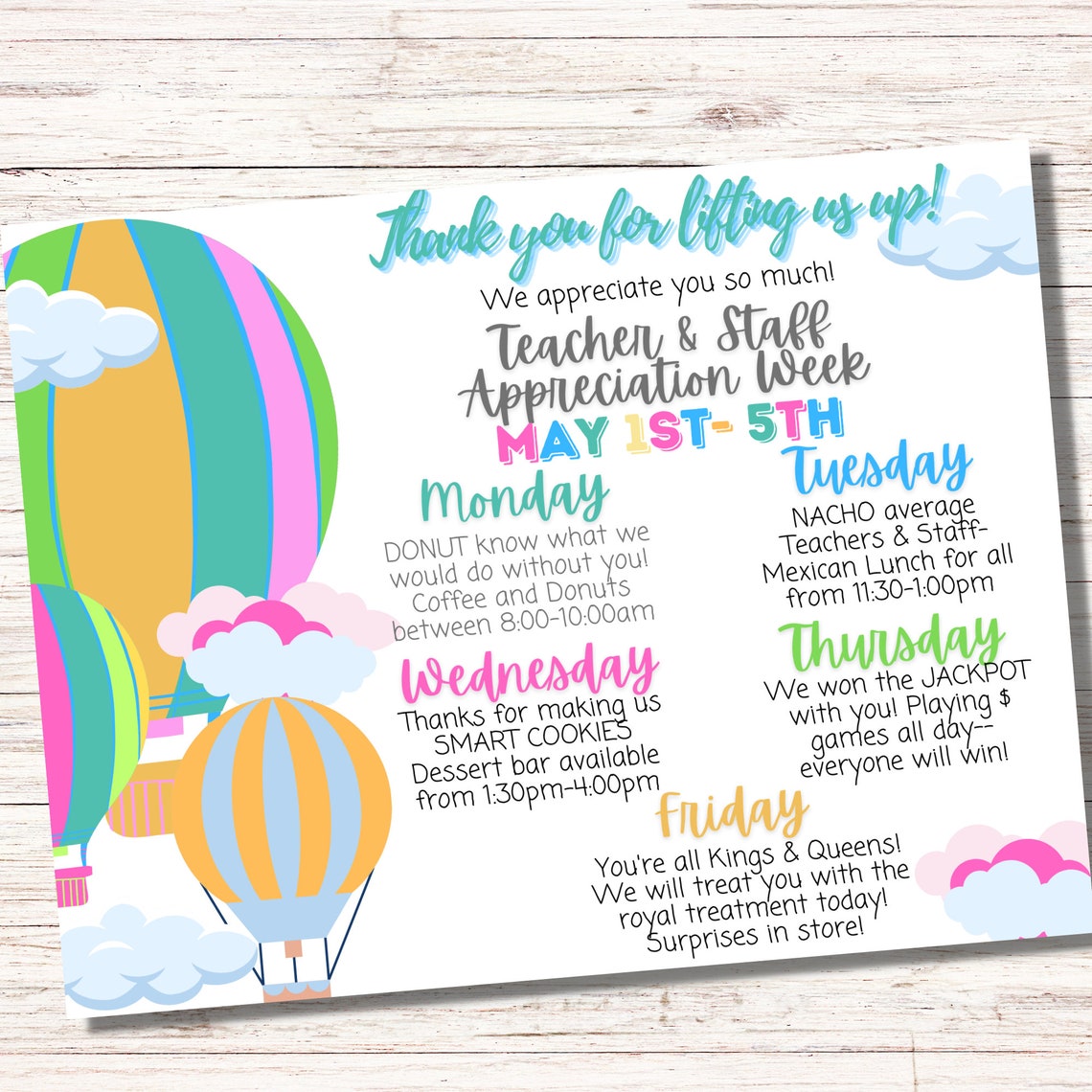 Teacher Appreciation Week Template, Editable Staff Appreciation ...