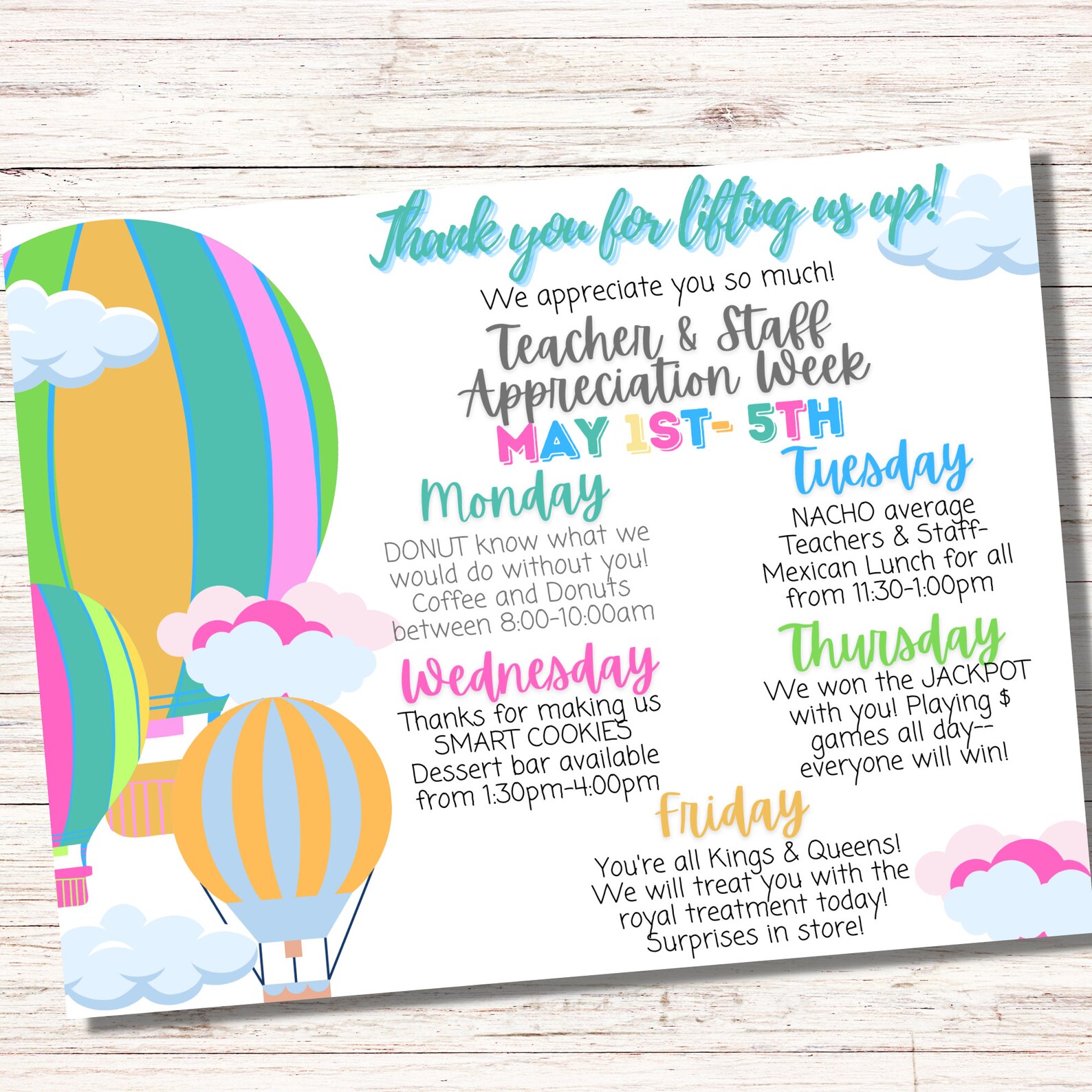 Teacher Appreciation Week Template, Editable Staff Appreciation ...