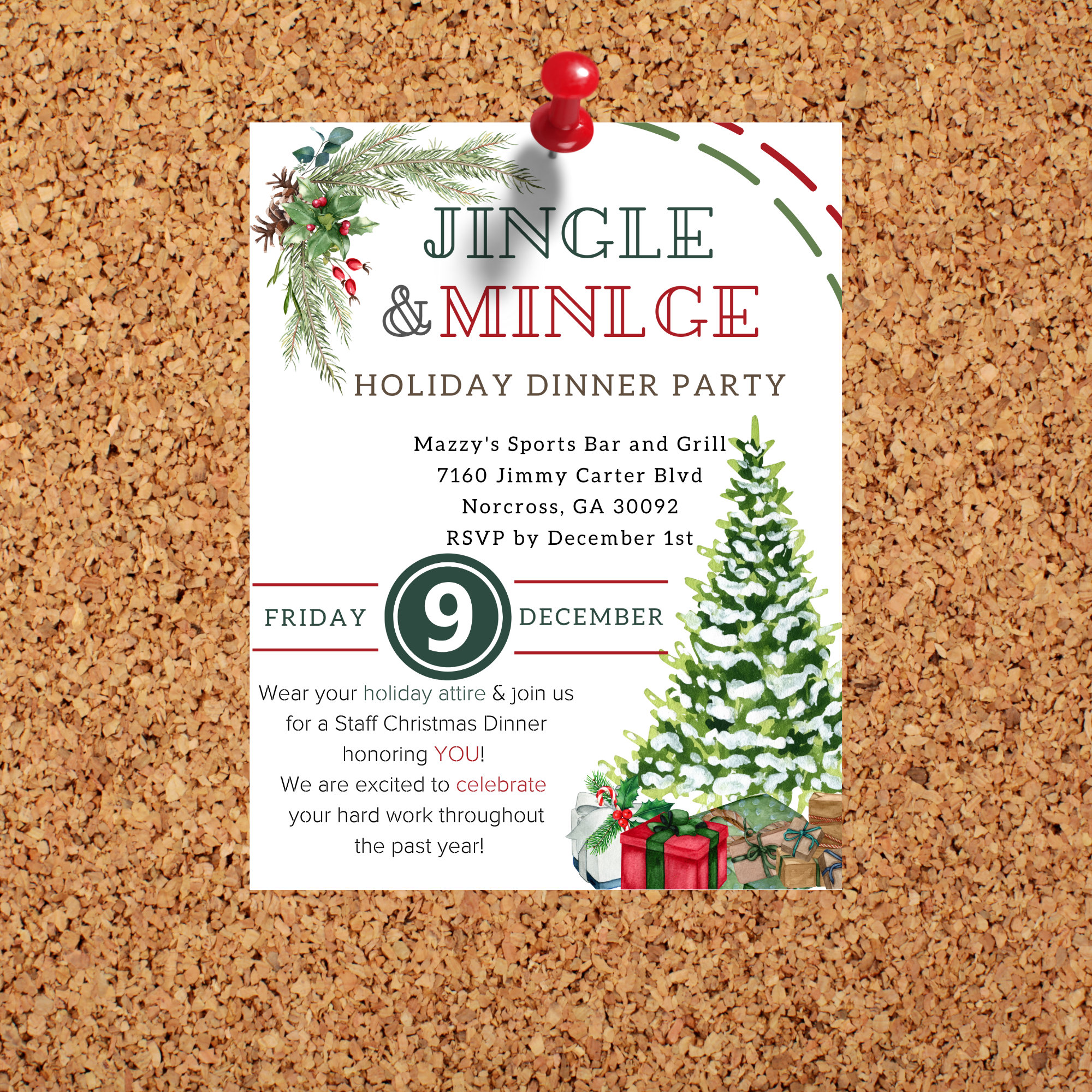Jingle and Mingle Invitation, Christmas Party Invitation, Staff Holiday ...