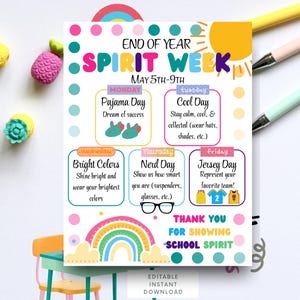 End‑of‑year Spirit Week Template | Editable Canva Download - Etsy