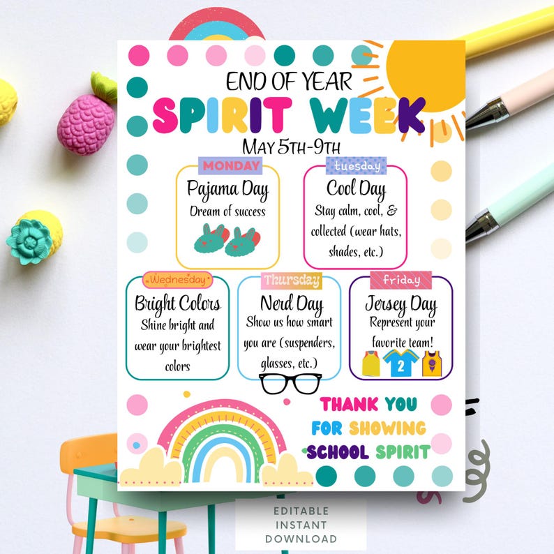 End‑of‑year Spirit Week Template | Editable Canva Download - Etsy