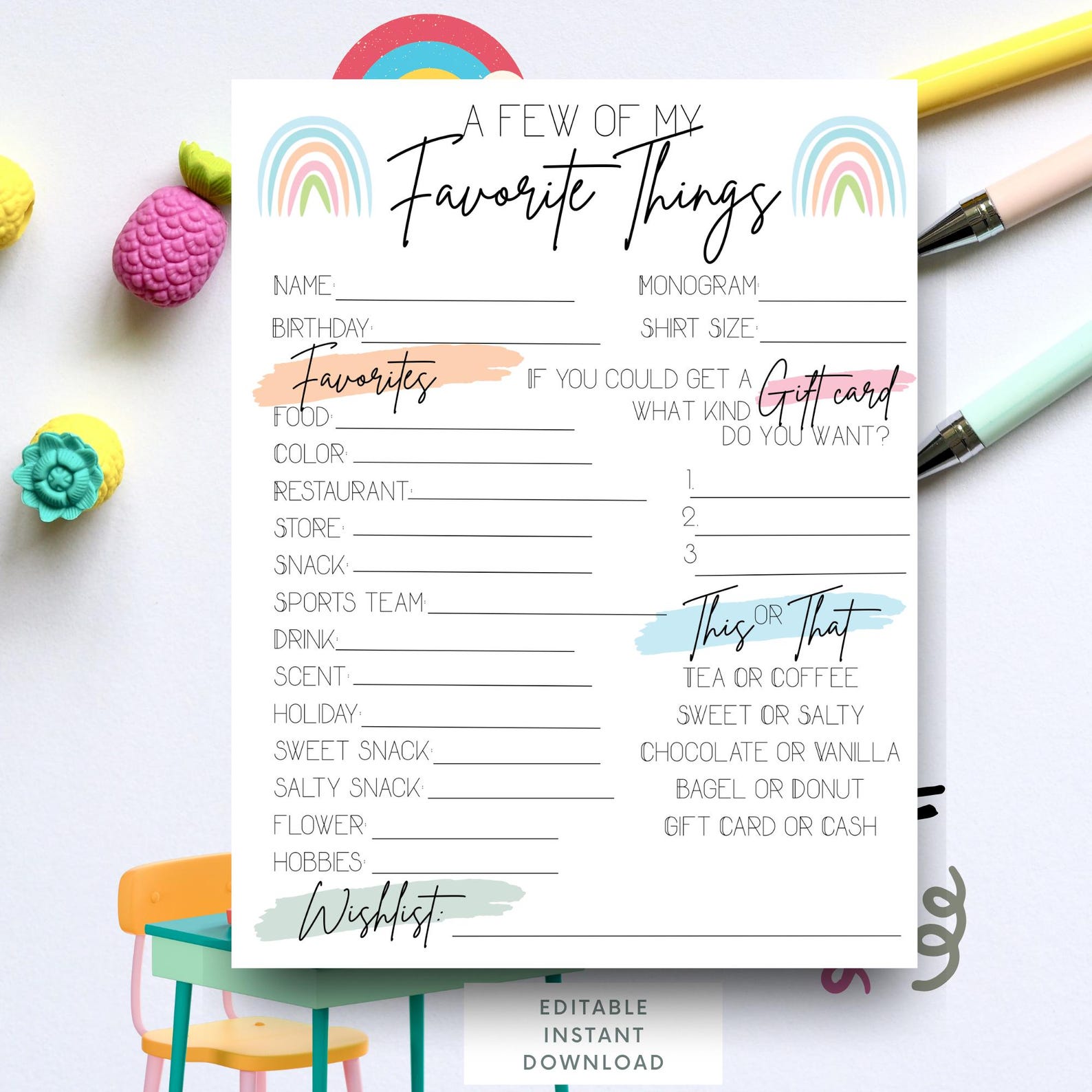 Editable Favorite Things Questionnaire Template | Canva Customizable ...