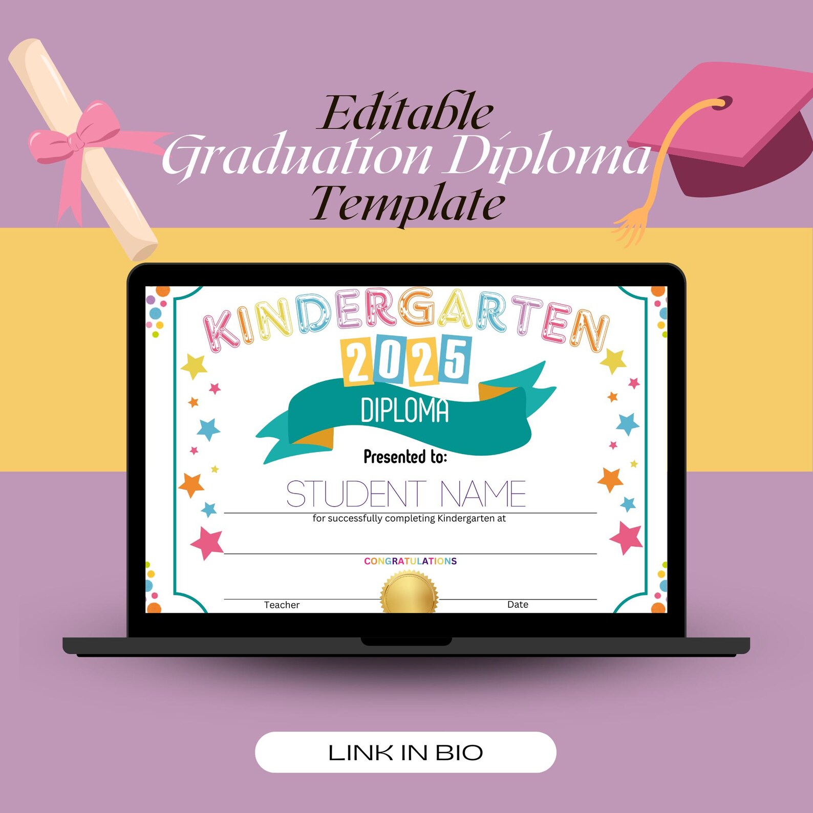 Editable Diploma Certificate Template | Canva Instant Download ...