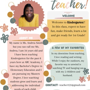 Meet the Teacher Template, Teacher Introductory Template, Teacher ...