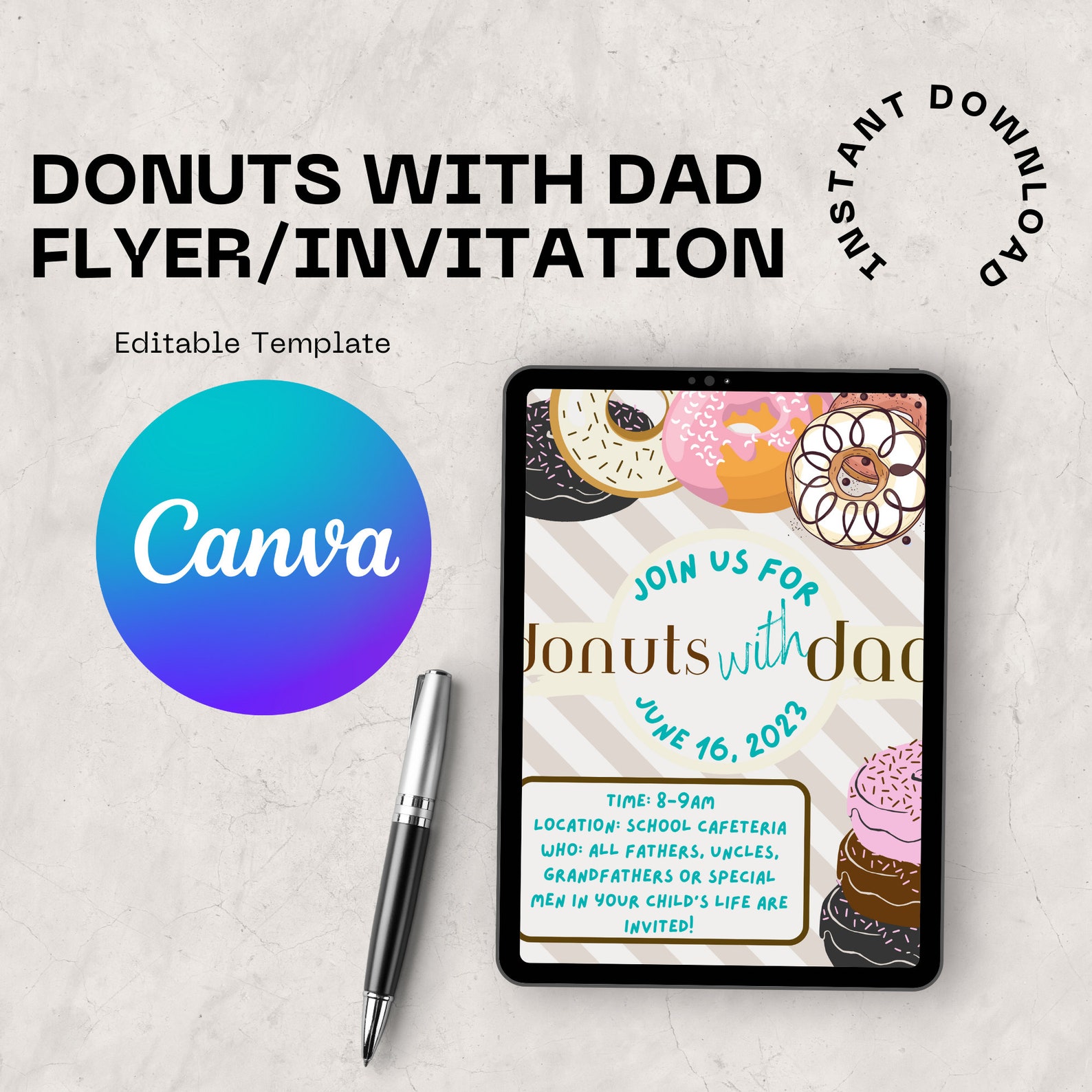Donuts With Dad Flyer/invitation, Donuts With Dad Editable Template ...