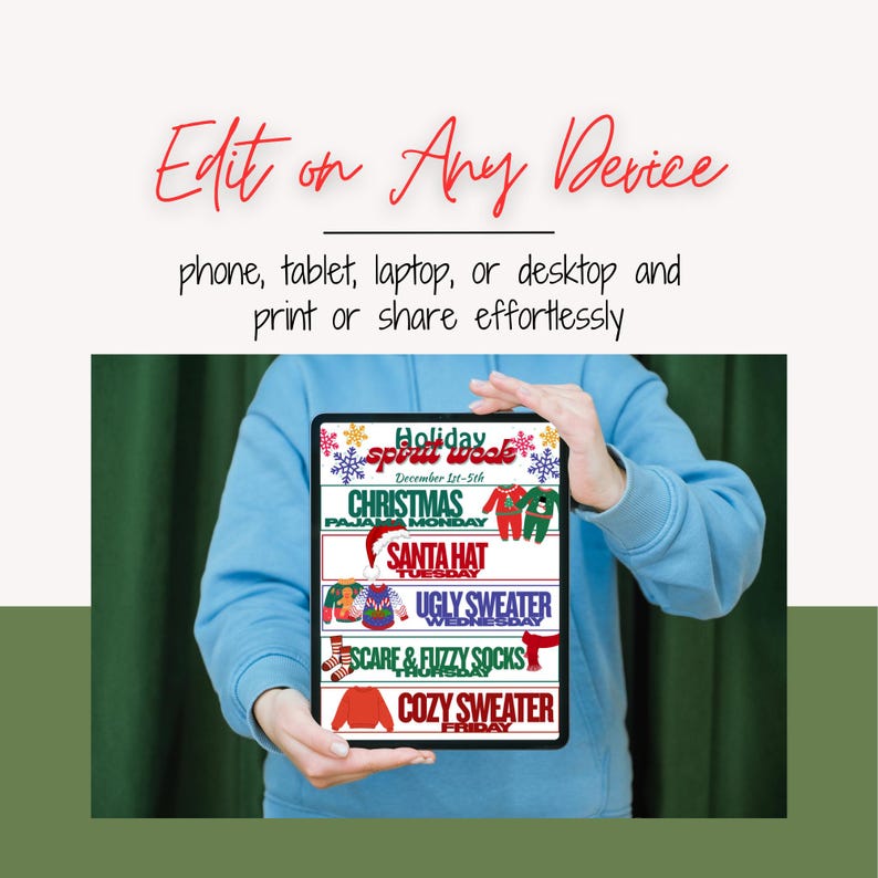 Christmas Spirit Week Template | Editable Canva Holiday Theme Week ...