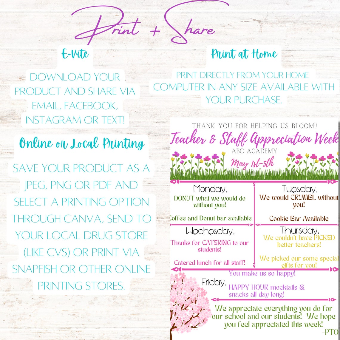 Teacher & Staff Appreciation Week Template Teacher - Etsy