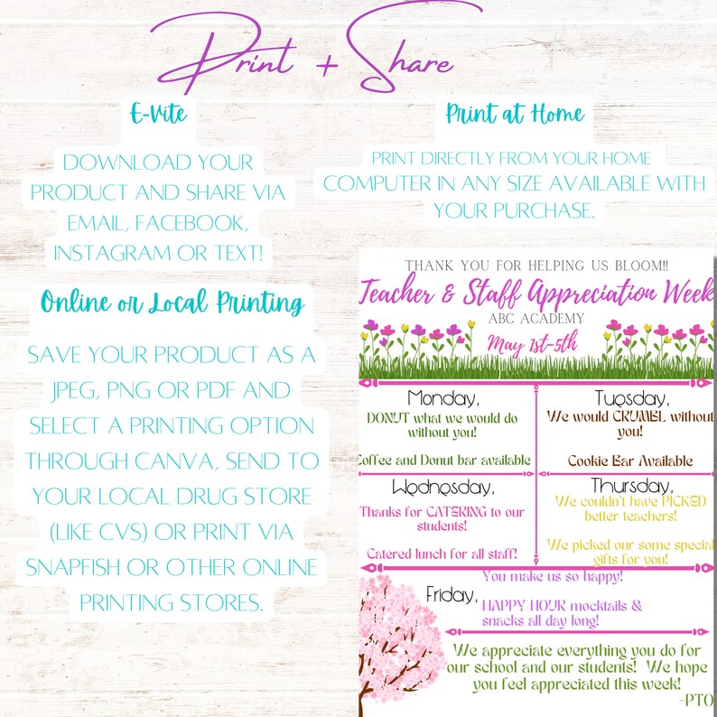 Teacher & Staff Appreciation Week Template Teacher - Etsy