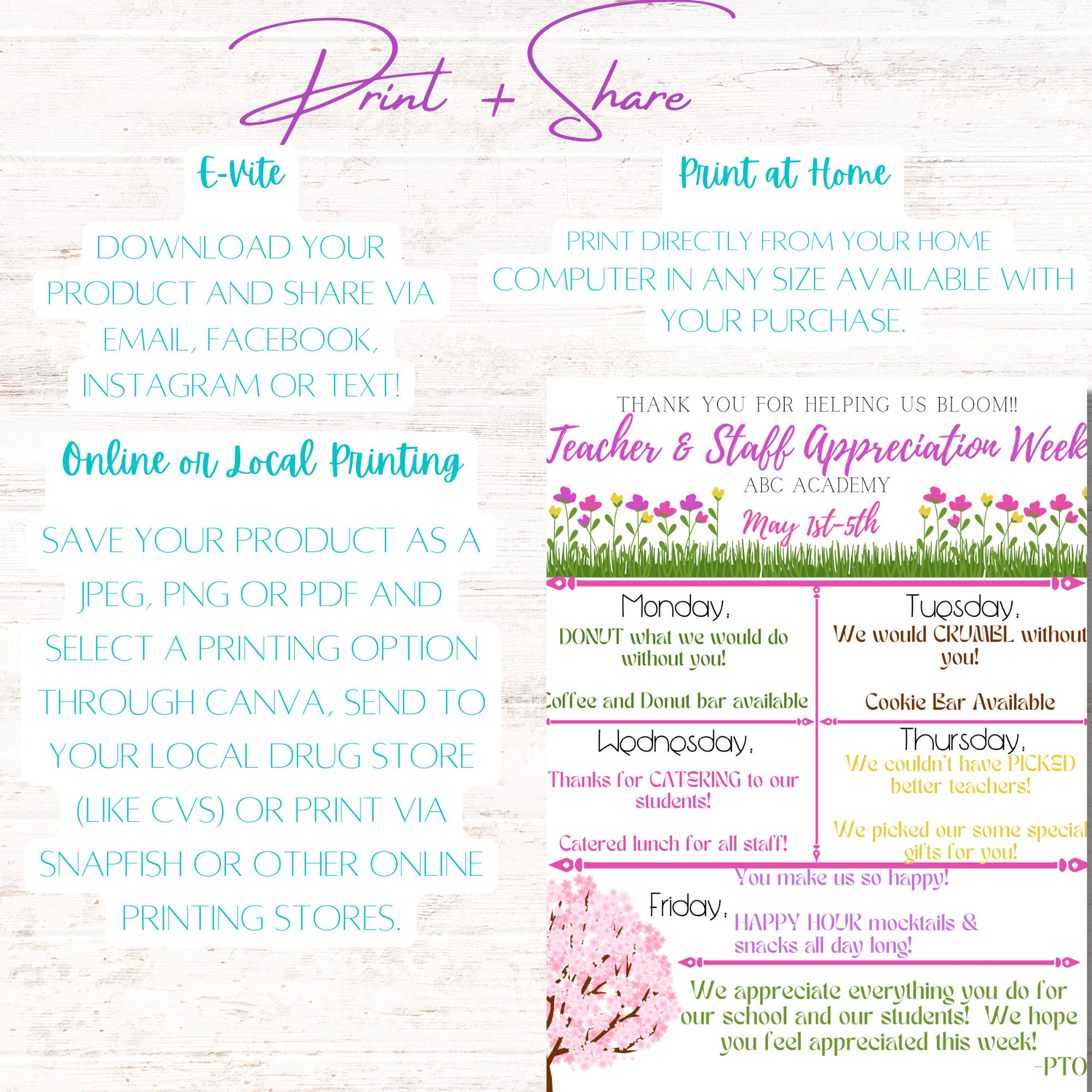 Teacher & Staff Appreciation Week Template Teacher - Etsy