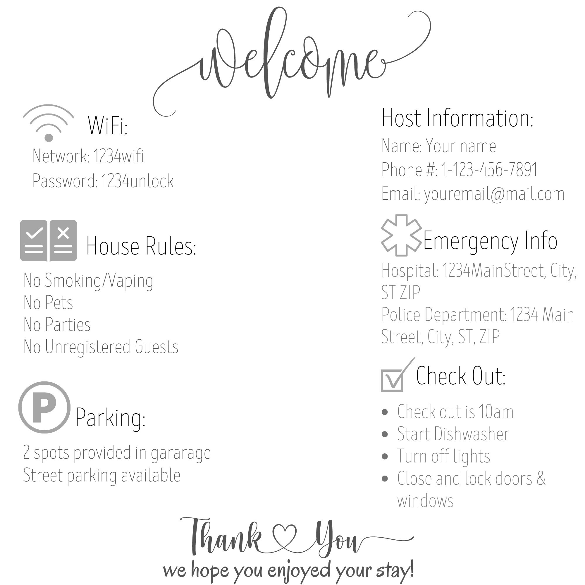 Airbnb Welcome 1 Page Airbnb Welcome Short Term Rental - Etsy