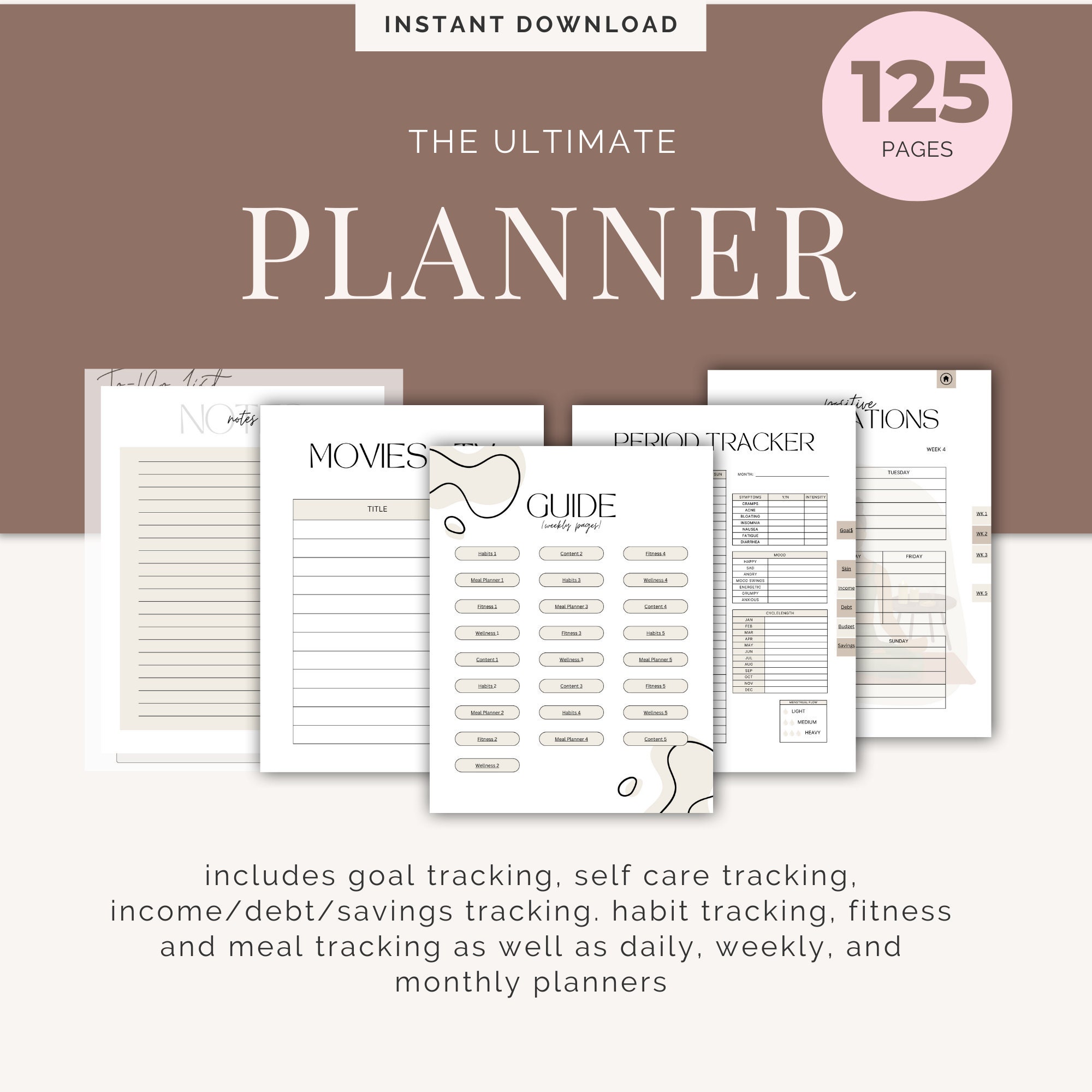Neutral Planner Bundle, Printable Planner, Digital Planner Bundle ...