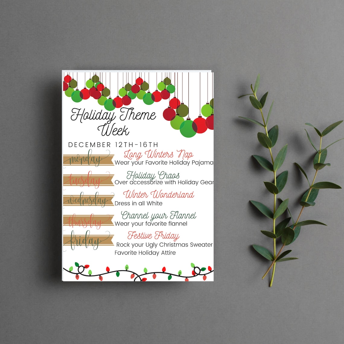 Holiday Theme Week, School/preschool Spirit Week, Office Winter ...