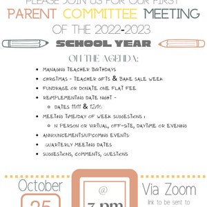 EDITABLE PTO, PTA, Parent Committee Meeting Flyer/invitation, School ...