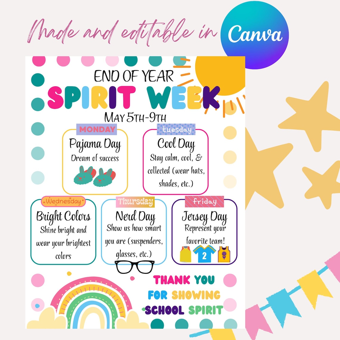 End‑of‑year Spirit Week Template | Editable Canva Download - Etsy