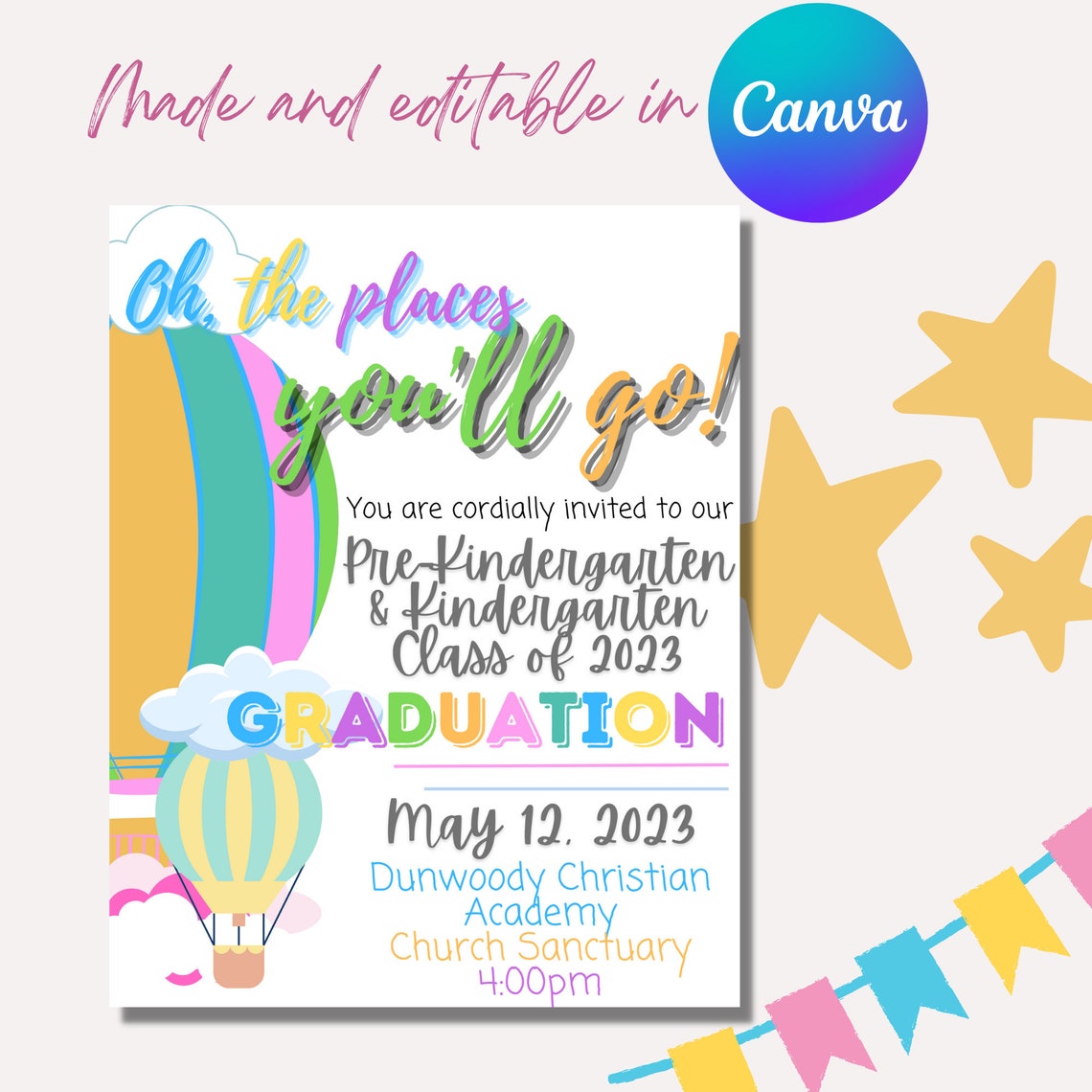 Preschool Graduation Invitation, Editable Pre-k & Kindergarten ...