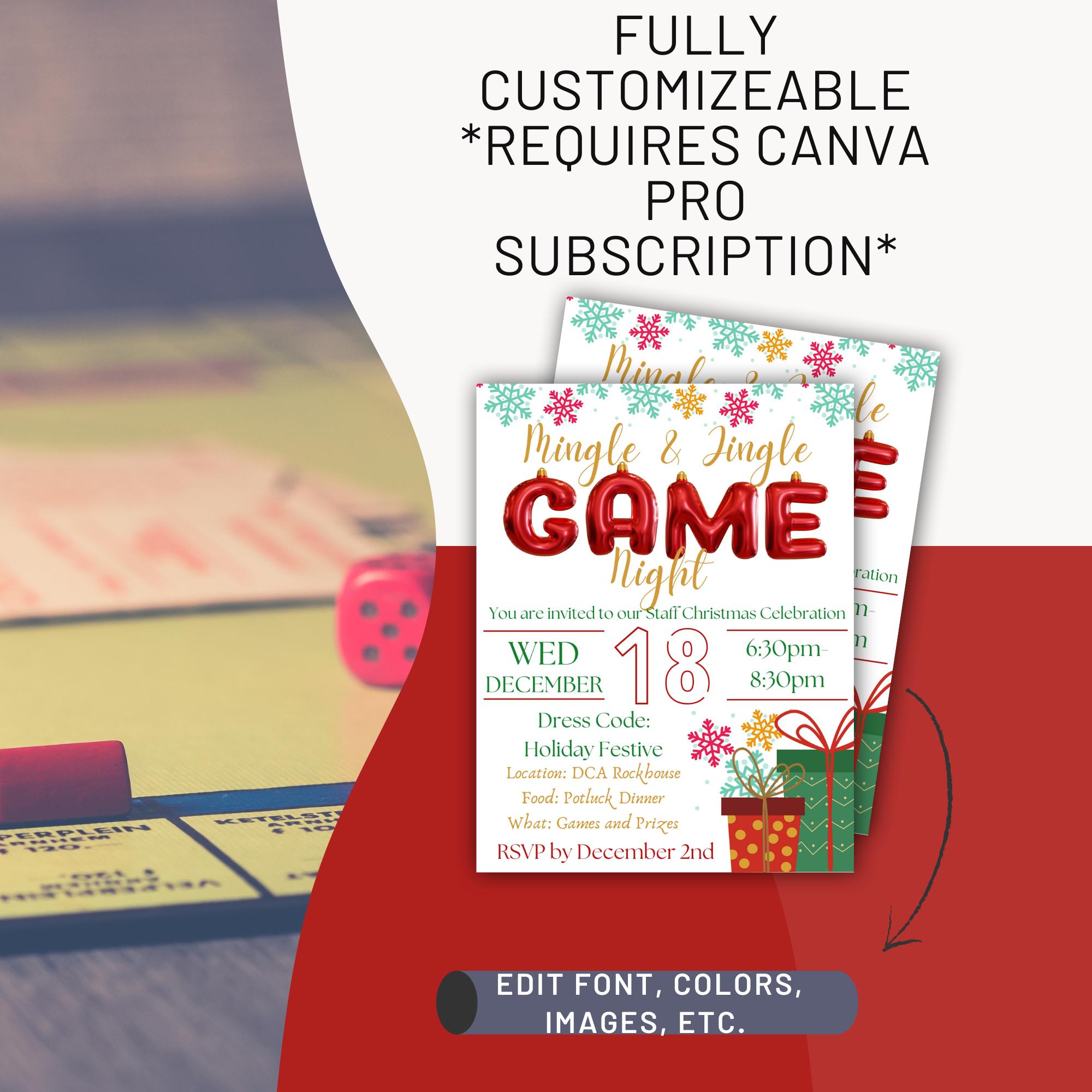 Holiday Game Night Template, Game Night Invitation, Jingle and Mingle ...