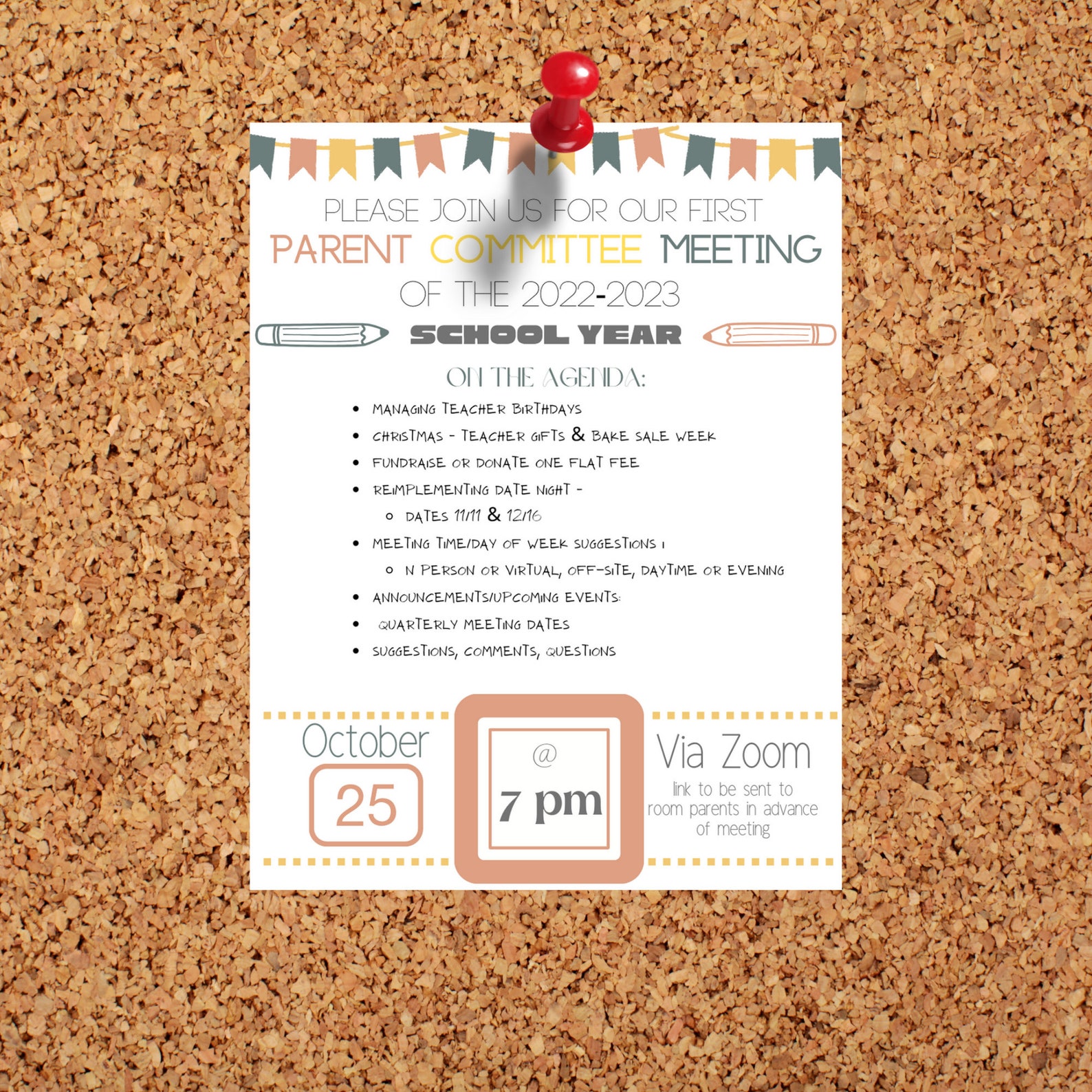 EDITABLE PTO, PTA, Parent Committee Meeting Flyer/invitation, School ...