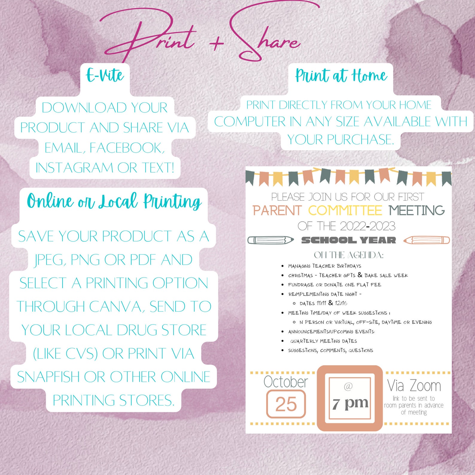 EDITABLE PTO, PTA, Parent Committee Meeting Flyer/invitation, School ...