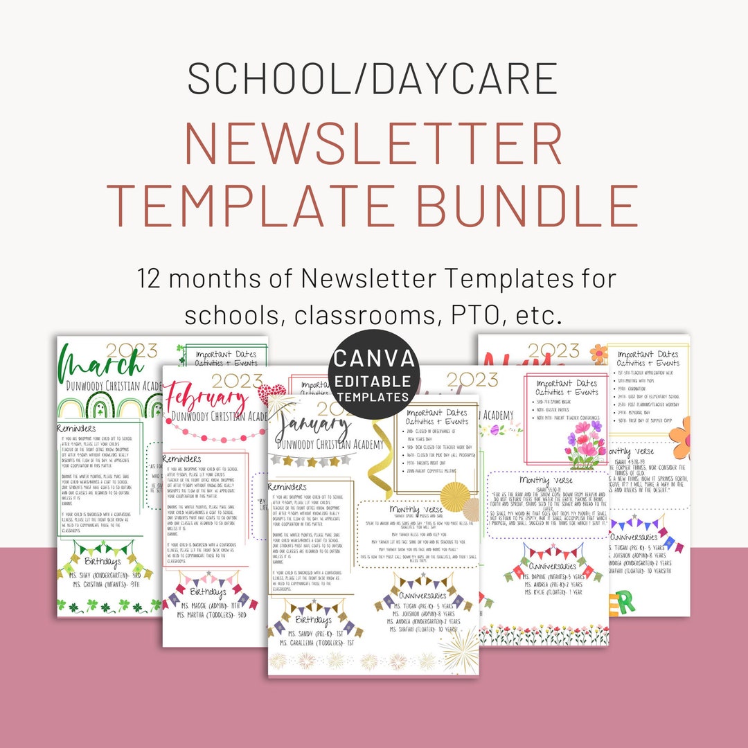 EDITABLE 2024 School Newsletter Template Bundle, Monthly Newsletter ...