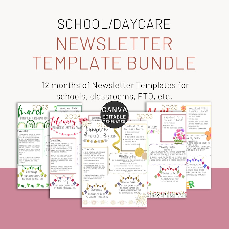EDITABLE 2024 School Newsletter Template Bundle, Monthly Newsletter ...