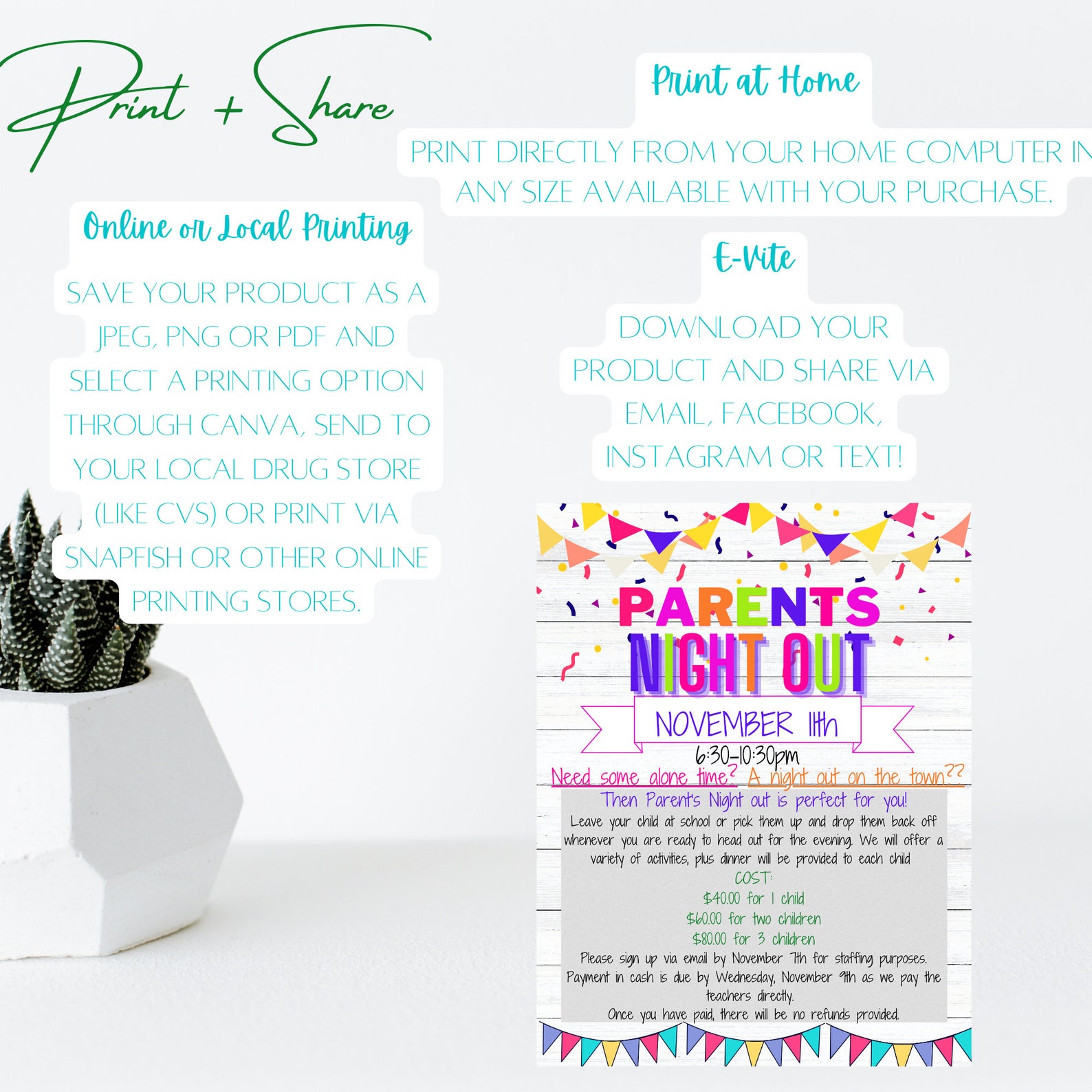 Parents Night Out Flyer, School/childcare Flyer, Church Fundraiser ...