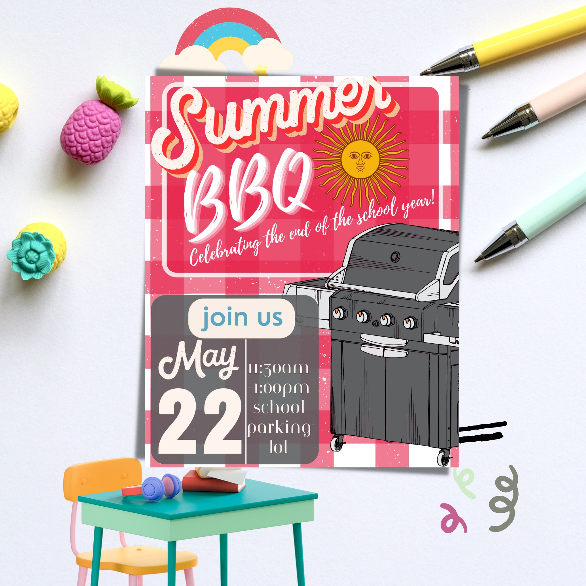 BBQ Invitation, Summer BBQ Flyer, Cook Out Template, End of School ...
