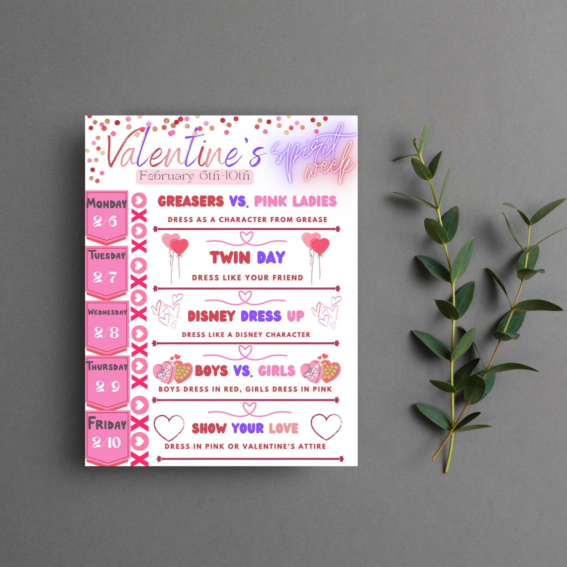 Valentines Day Spirit Week, Valentines Spirit Week, Preschool Theme ...