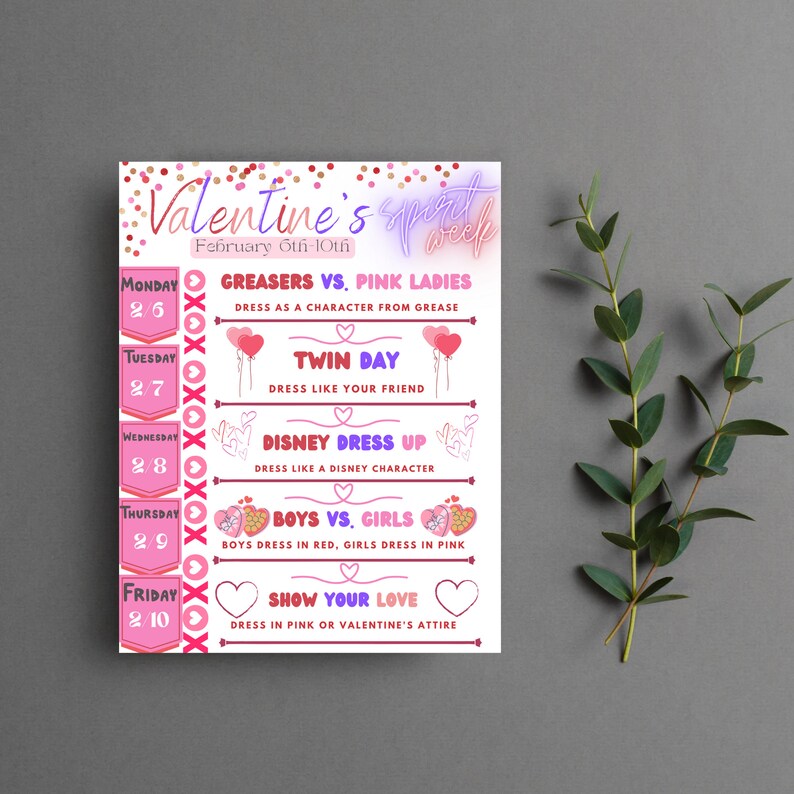 Valentines Day Spirit Week, Valentines Spirit Week, Preschool Theme ...