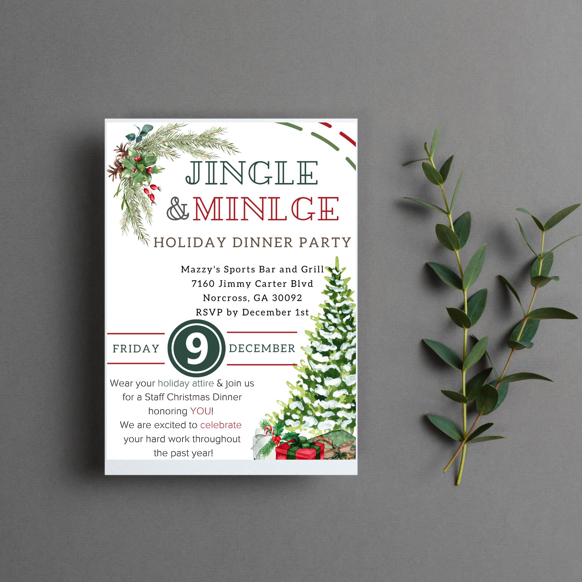 Jingle and Mingle Invitation, Christmas Party Invitation, Staff Holiday ...
