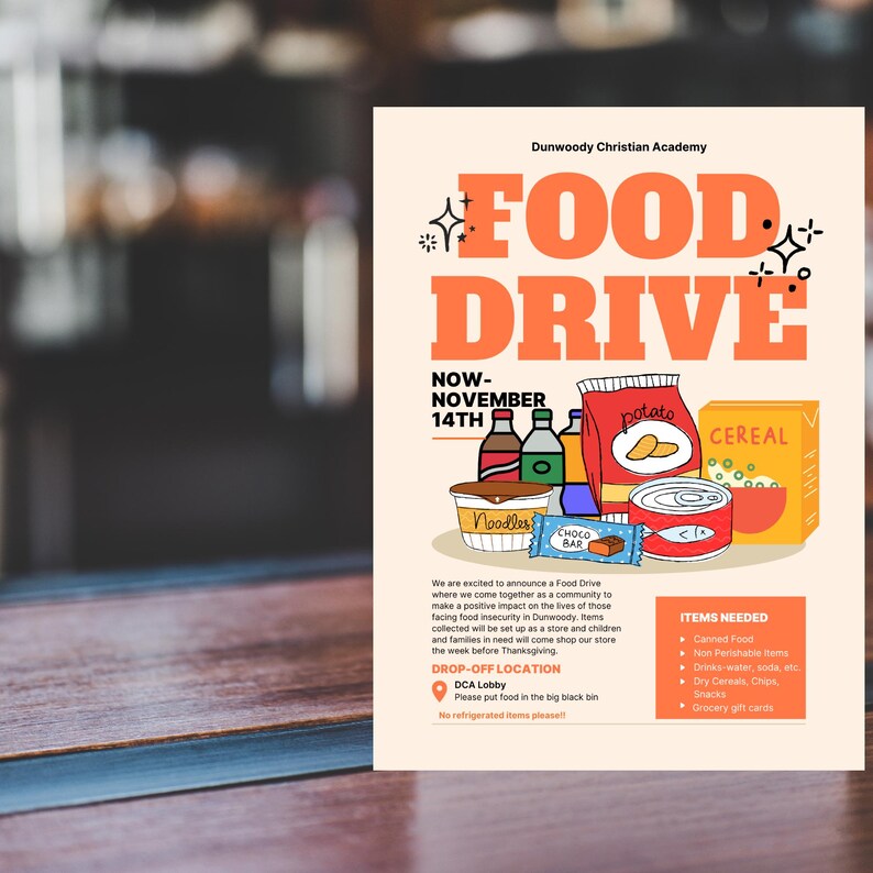 Food Drive Flyer Templates | Editable Canva Food Pantry Drive ...