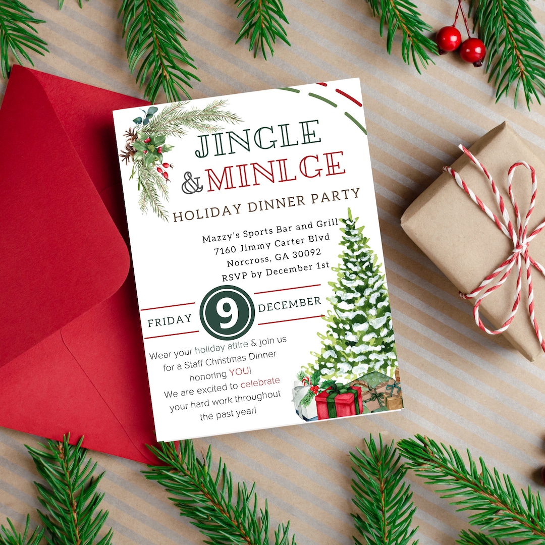 Jingle and Mingle Invitation, Christmas Party Invitation, Staff Holiday ...
