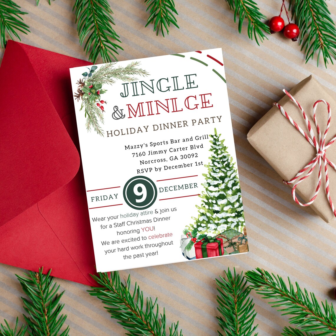 Jingle and Mingle Invitation, Christmas Party Invitation, Staff Holiday ...