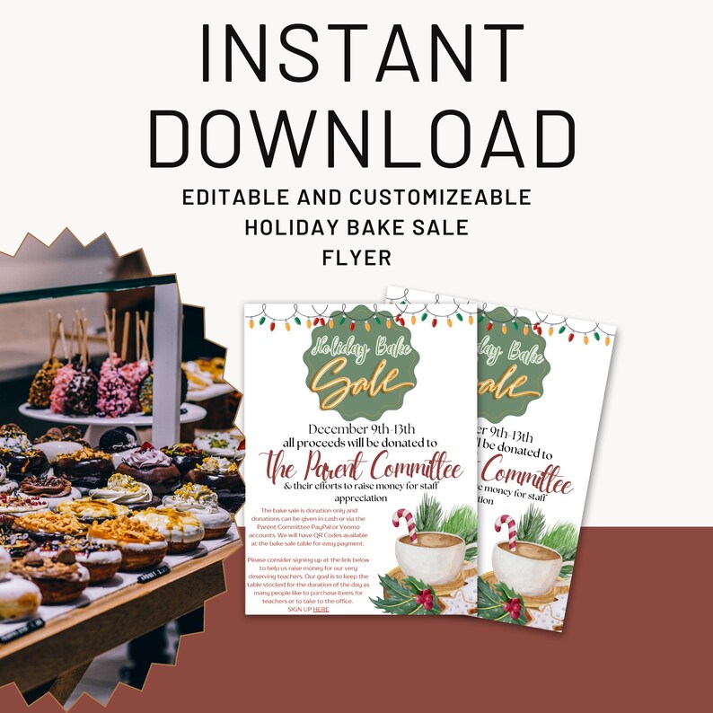 Holiday Bake Sale Flyer Template, Christmas Bake Sale Template, Bake ...