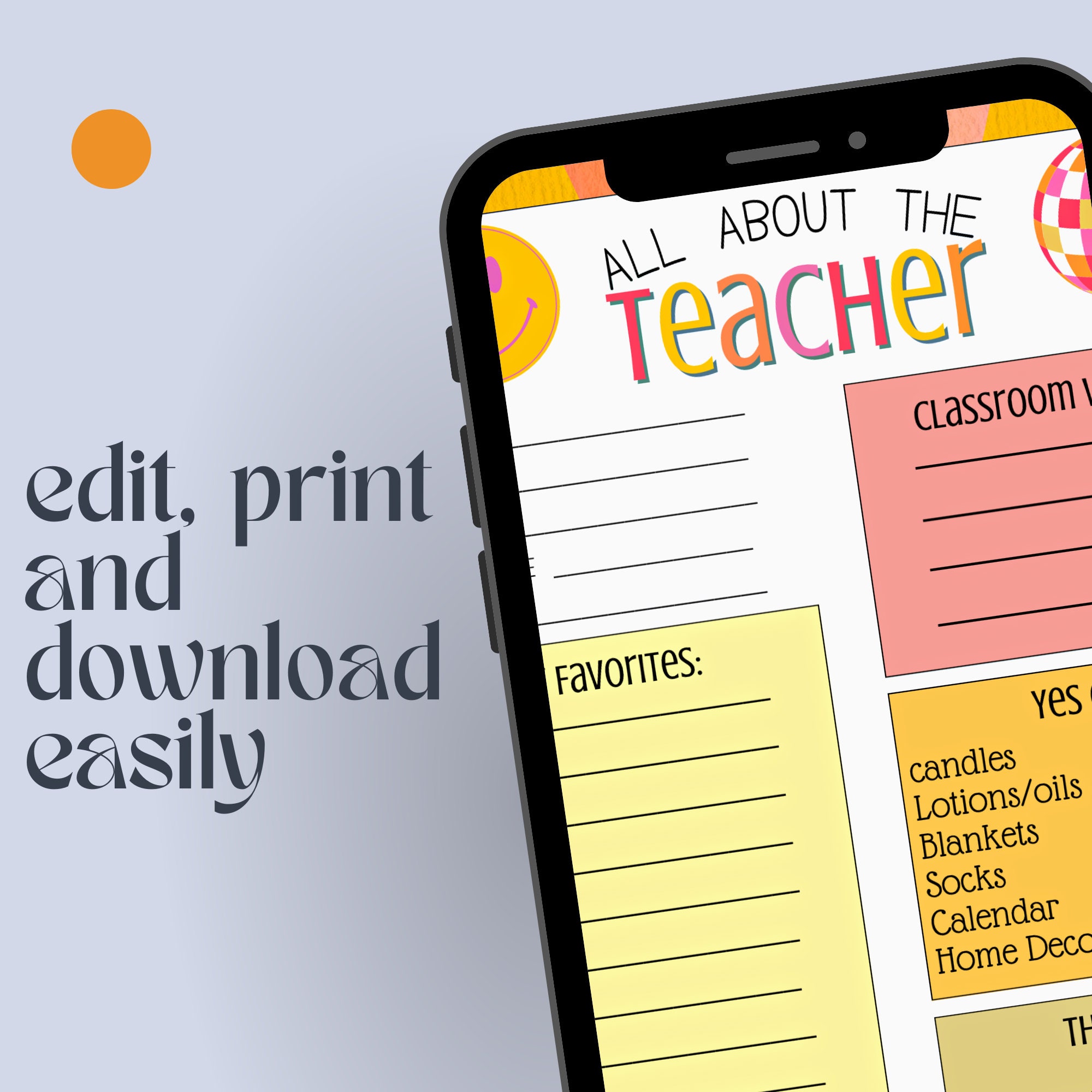 All About the Teacher Printable, Teacher Questionnaire, Printable for ...