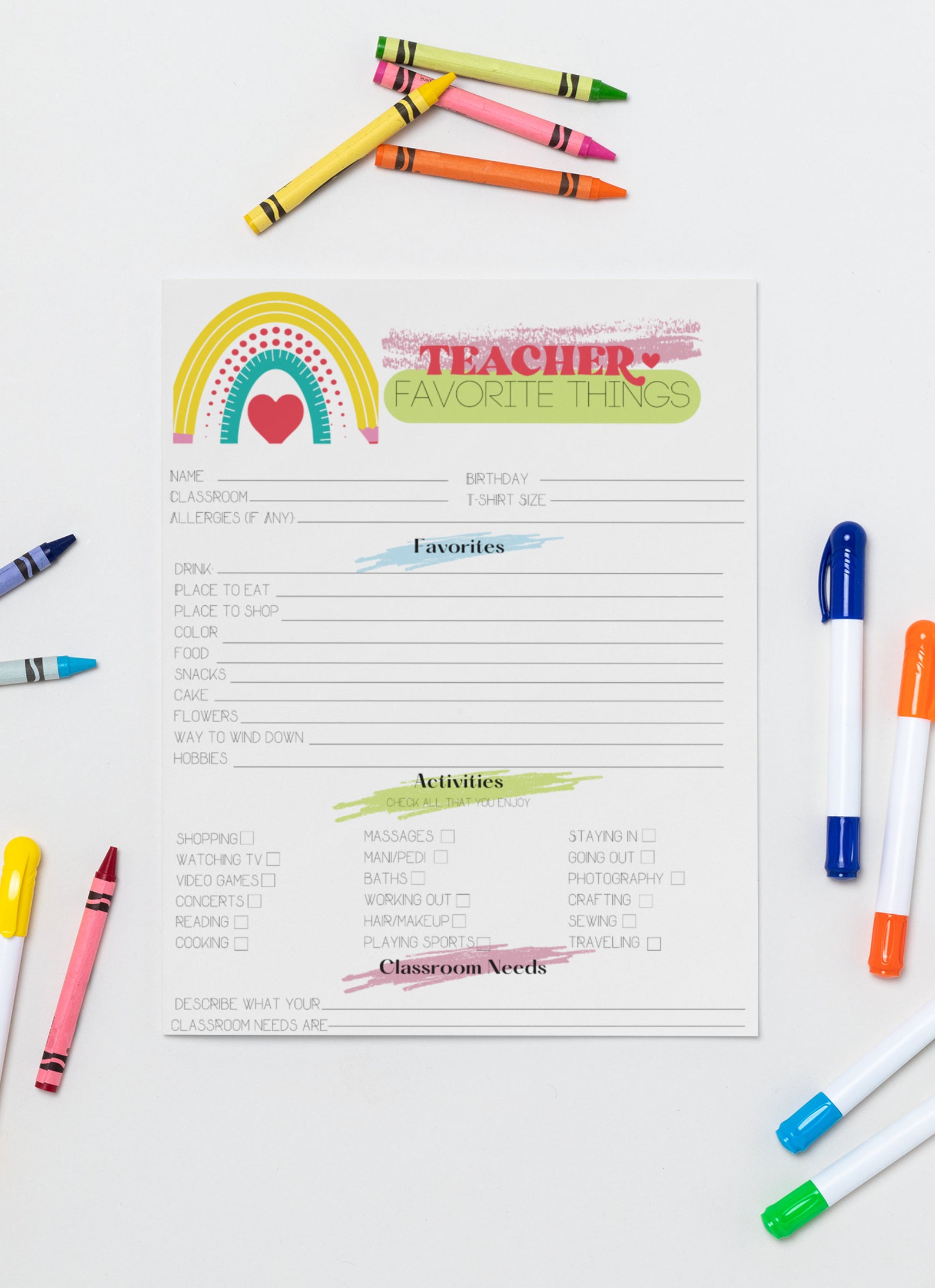 EDITABLE Teachers Favorites, Teachers Survey, Printable Teacher ...