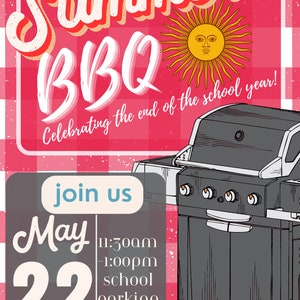 BBQ Invitation, Summer BBQ Flyer, Cook Out Template, End of School ...