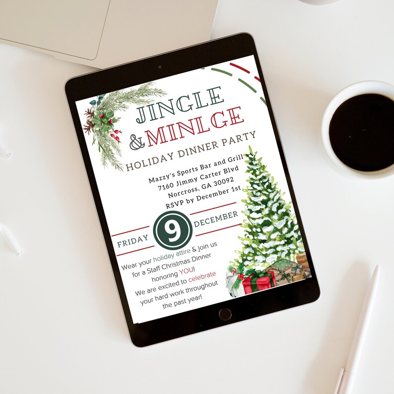 Jingle and Mingle Invitation, Christmas Party Invitation, Staff Holiday ...
