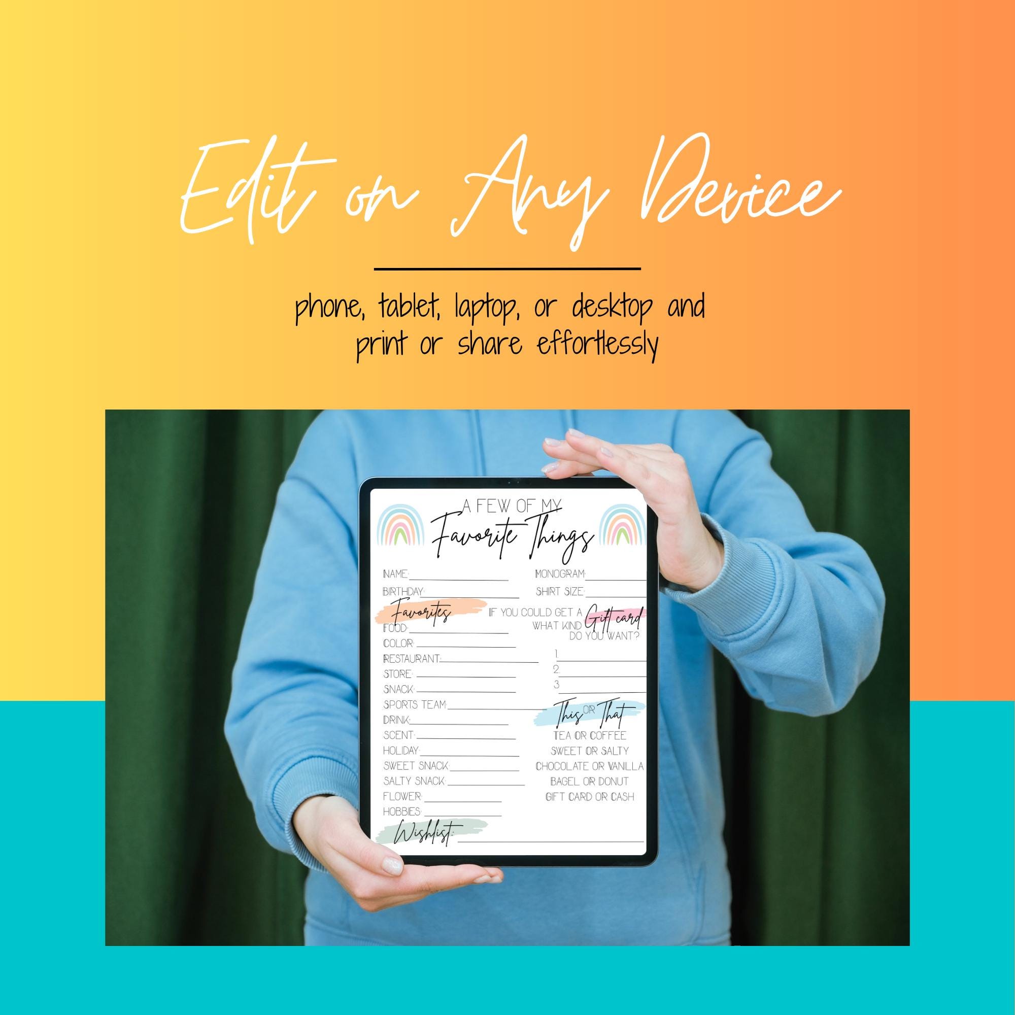 Editable Favorite Things Questionnaire Template | Canva Customizable ...