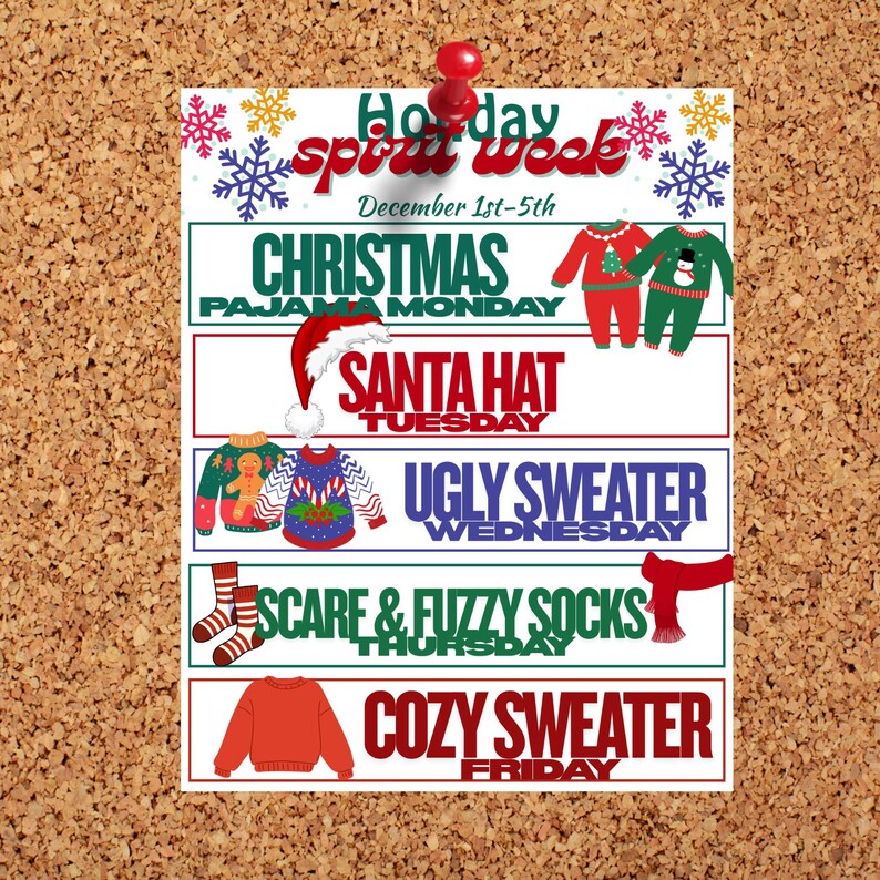 Christmas Spirit Week Template | Editable Canva Holiday Theme Week ...