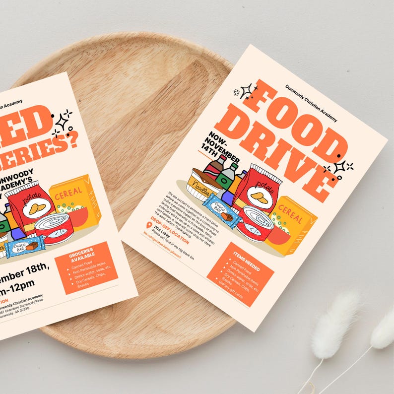 Food Drive Flyer Templates | Editable Canva Food Pantry Drive ...