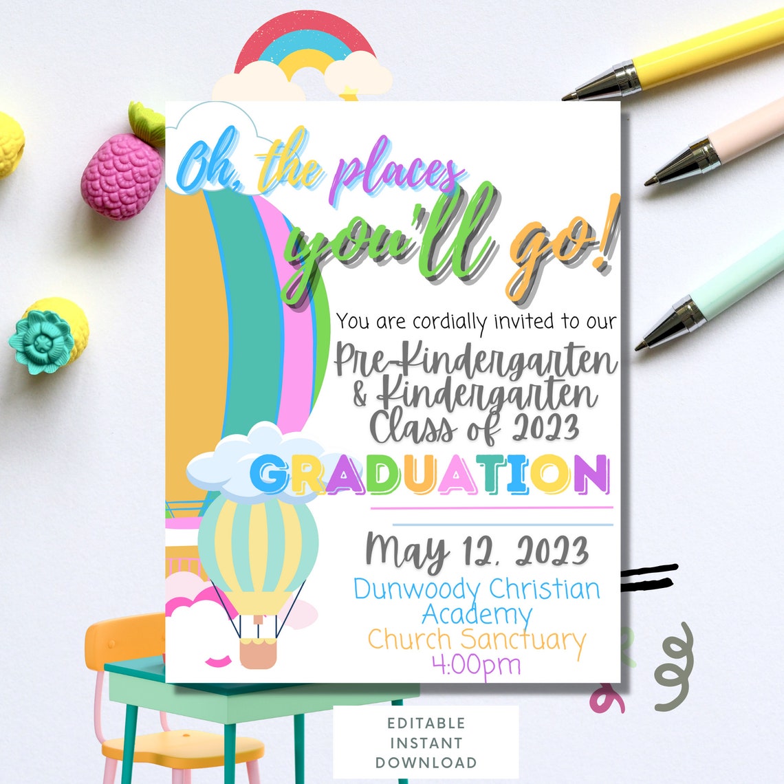 Preschool Graduation Invitation, Editable Pre-k & Kindergarten ...