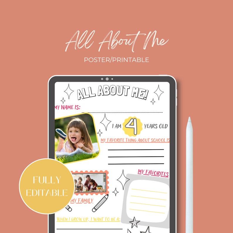 All About Me Template/printable, First Day of School Project ...
