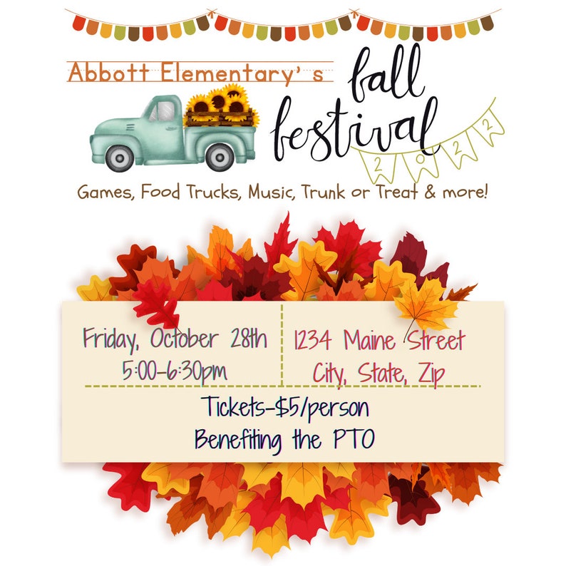 Fall Festival Flyer, School Festival Invitation, Digital, Instant ...