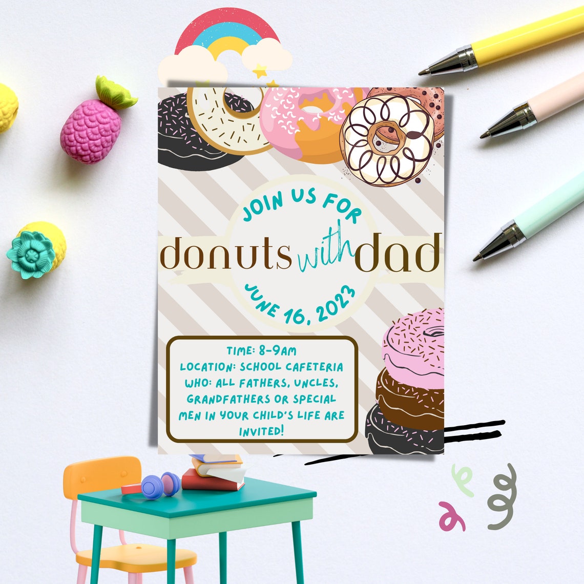 Donuts With Dad Flyer/invitation, Donuts With Dad Editable Template ...