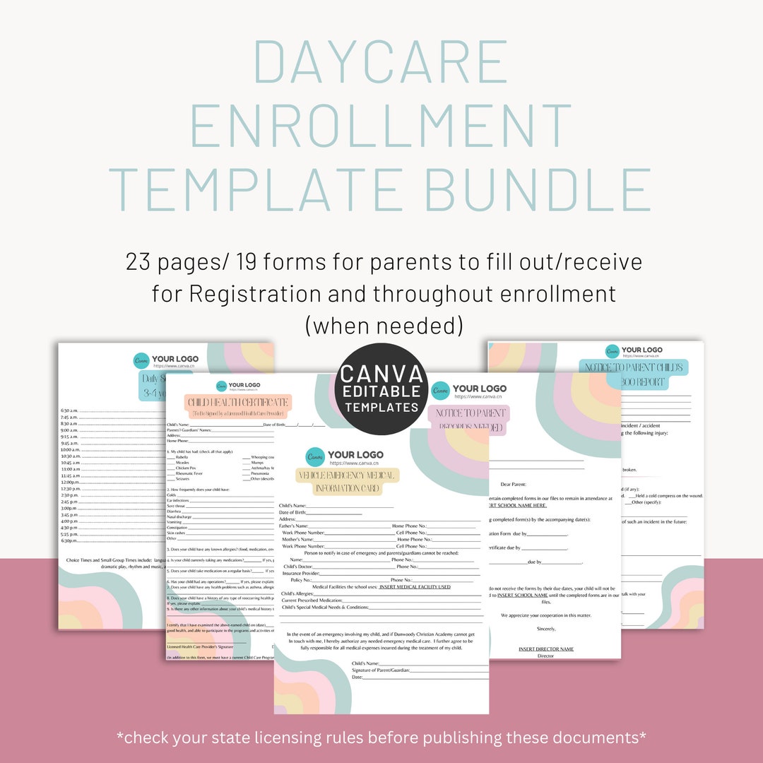 Daycare Enrollment Bundle Templates, Daycare Starter Kit, Daycare Forms ...