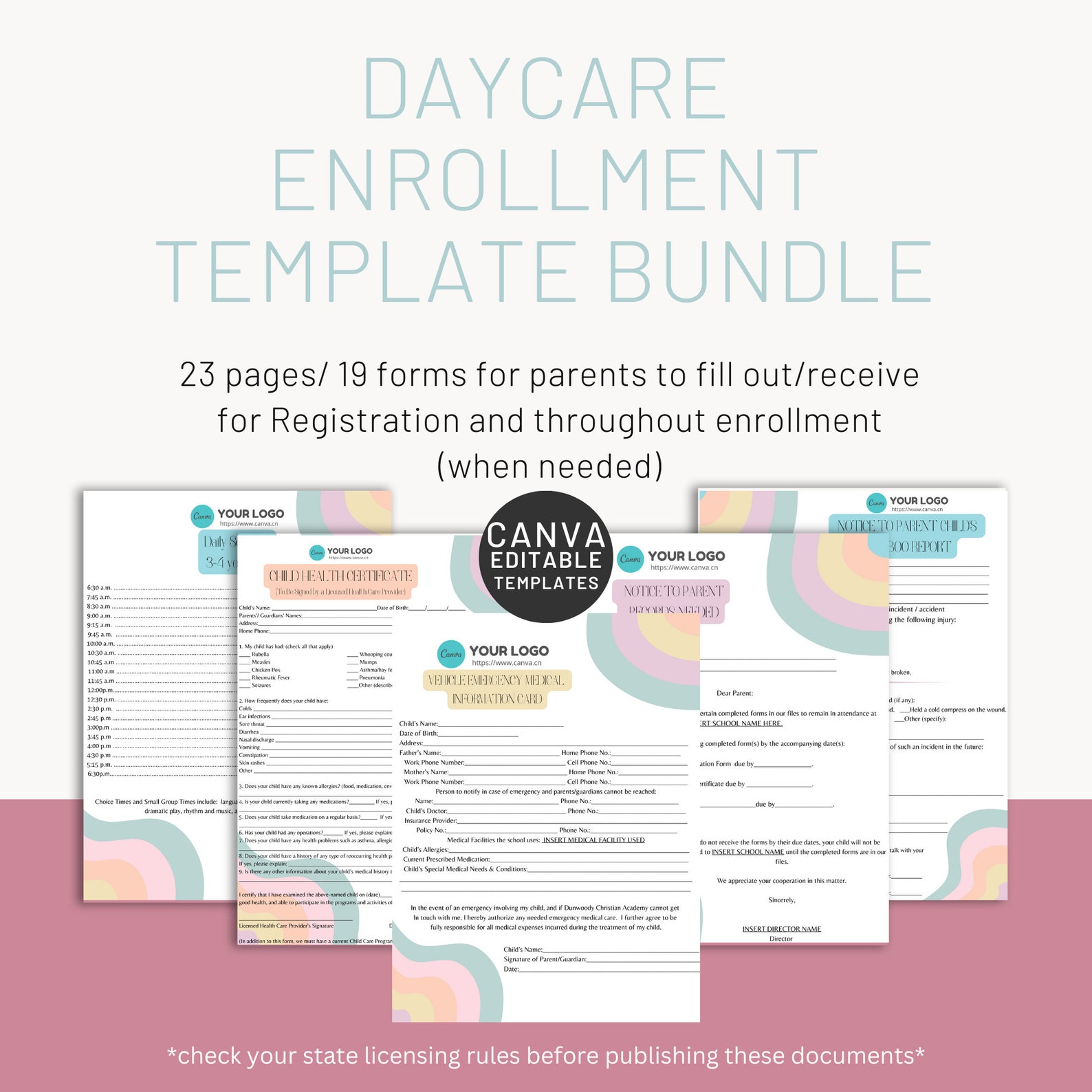 Daycare Enrollment Bundle Templates, Daycare Starter Kit, Daycare Forms ...